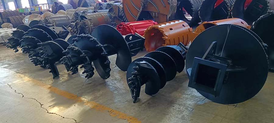 Large batch of Flat Rock Auger and Conical Rock Auger rotary drilling tools