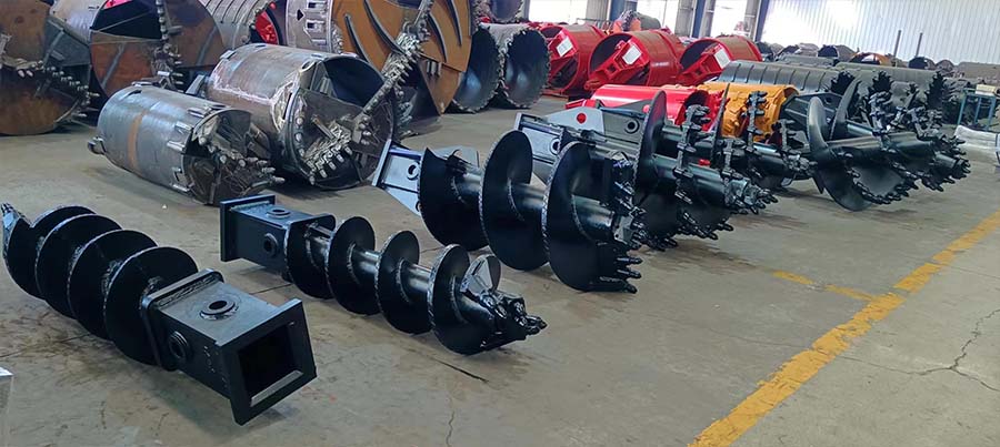 Large batch of Flat Rock Auger and Conical Rock Auger rotary drilling tools
